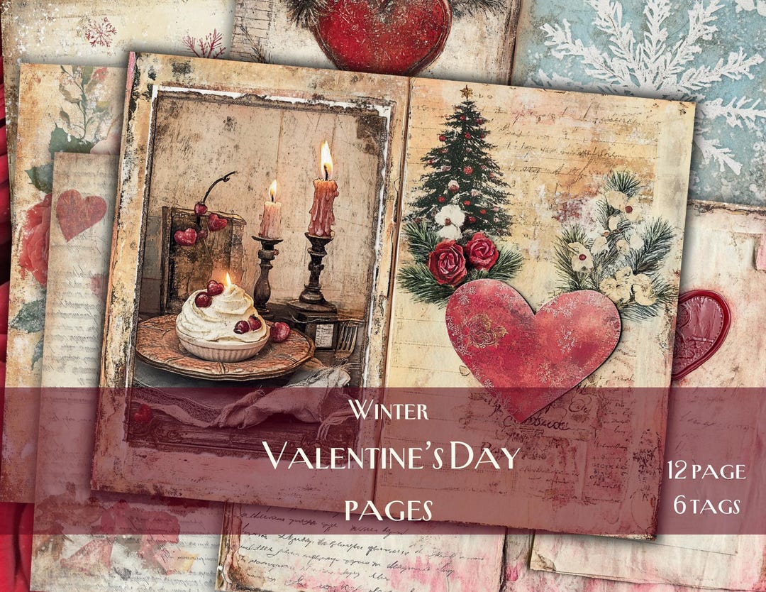 Valentine's Day Junk Journal Pages Collage Digital Download Winter ...