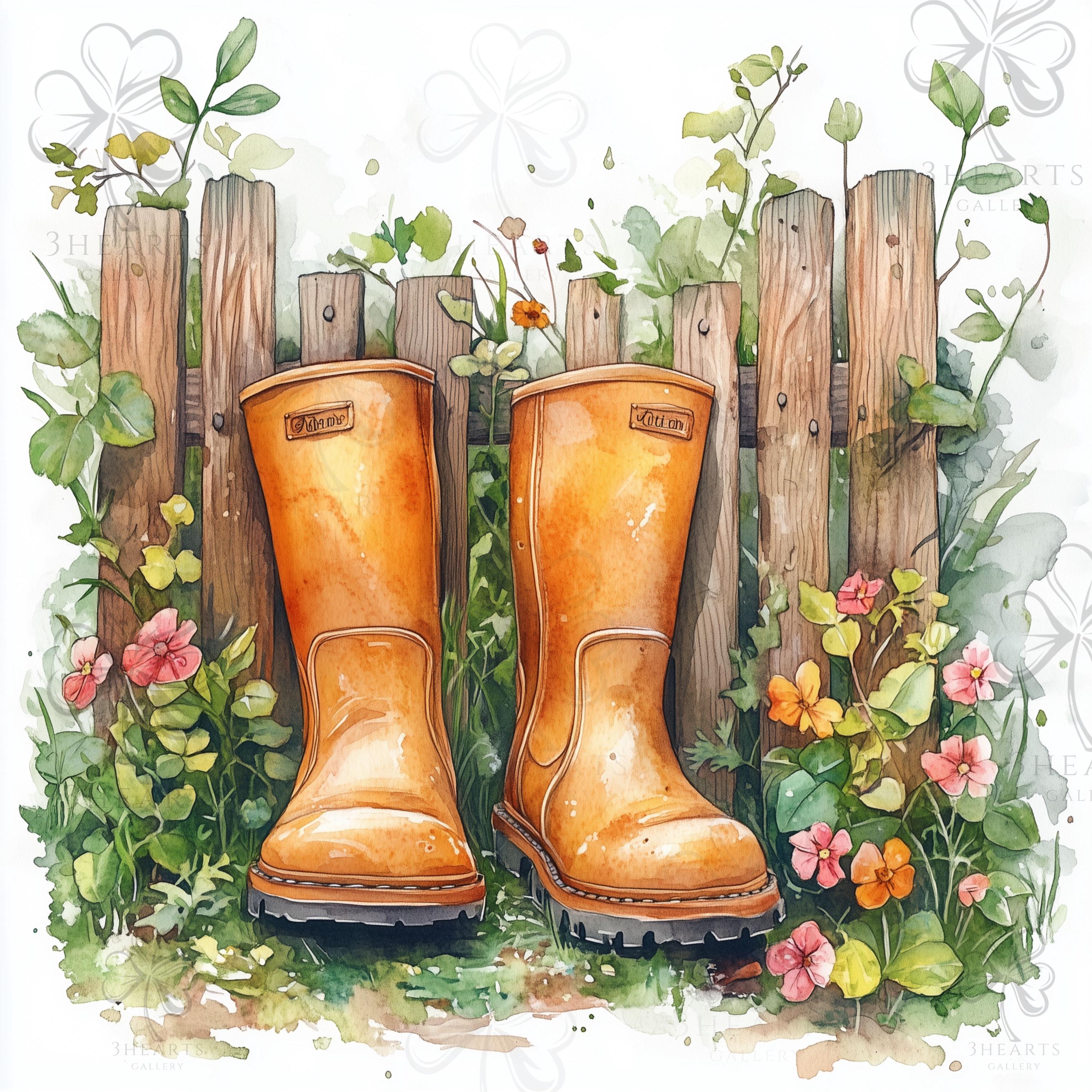 20 Spring Rain Boots by Garden Fence Clipart | Cottagecore Illustration ...