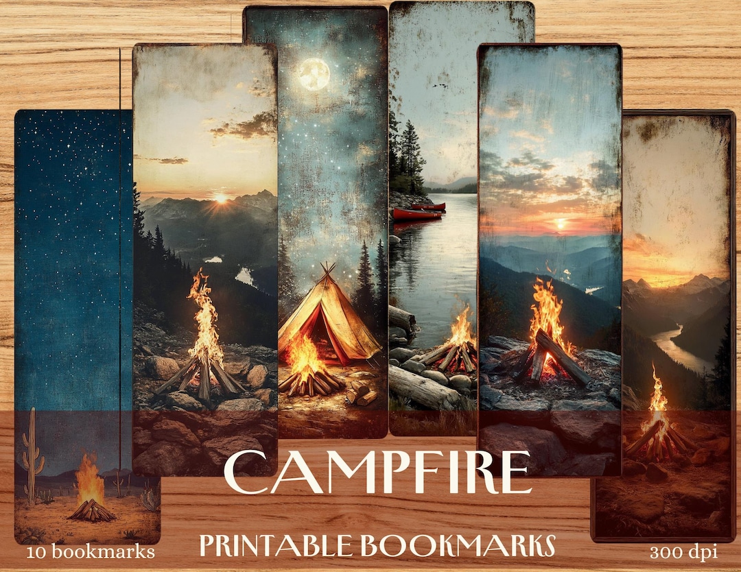 Summer Camping Printable Bookmarks, 10 JPG Campfire Evenings Bookmark ...
