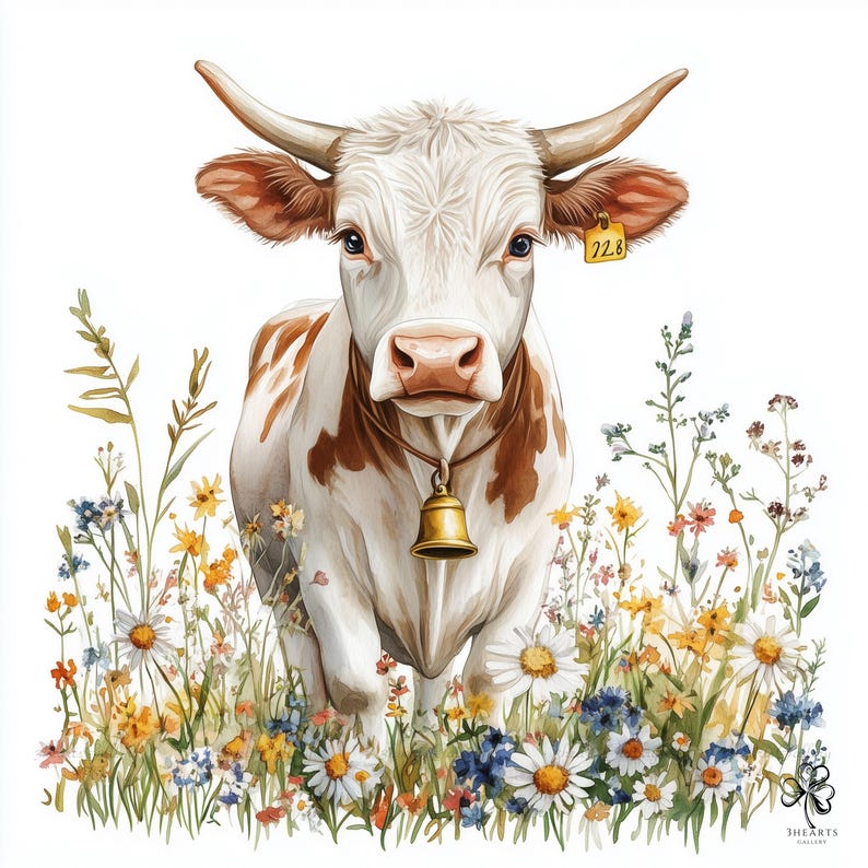 12 Watercolor Cow Clipart | Summer Farm Illustration | Printable ...