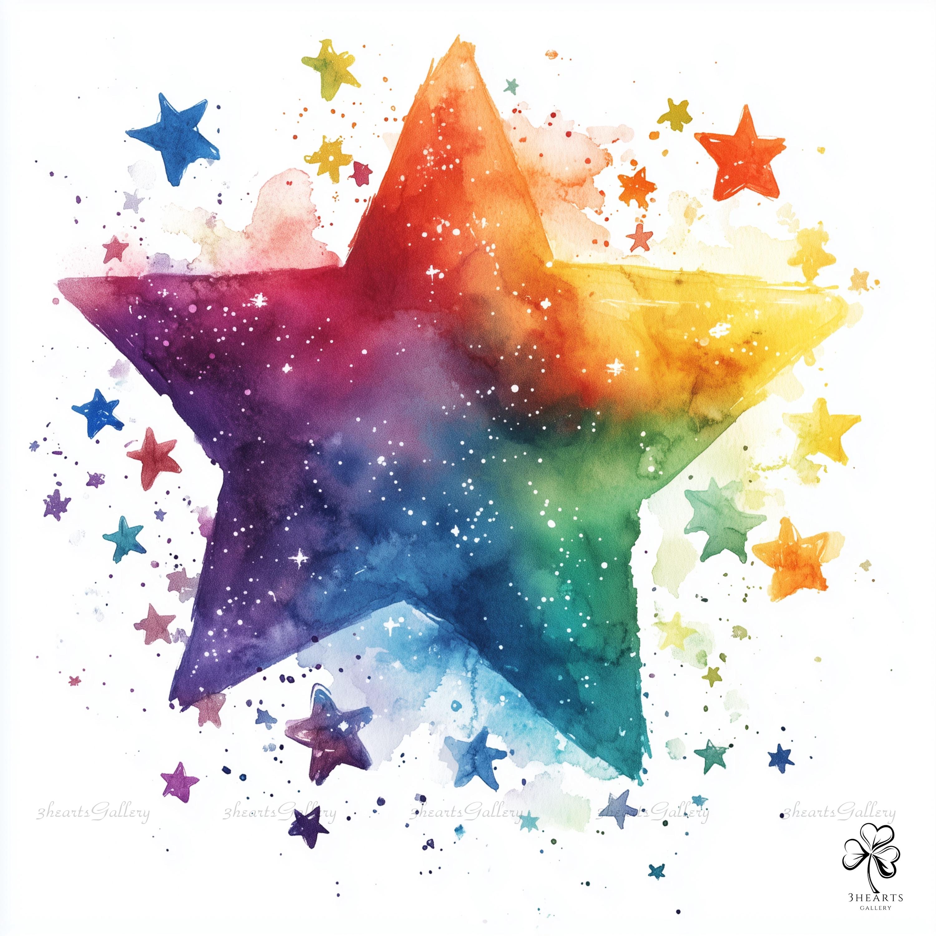 23 Watercolor Rainbow Star Clipart: Pride Month Clipart, Summer Season ...