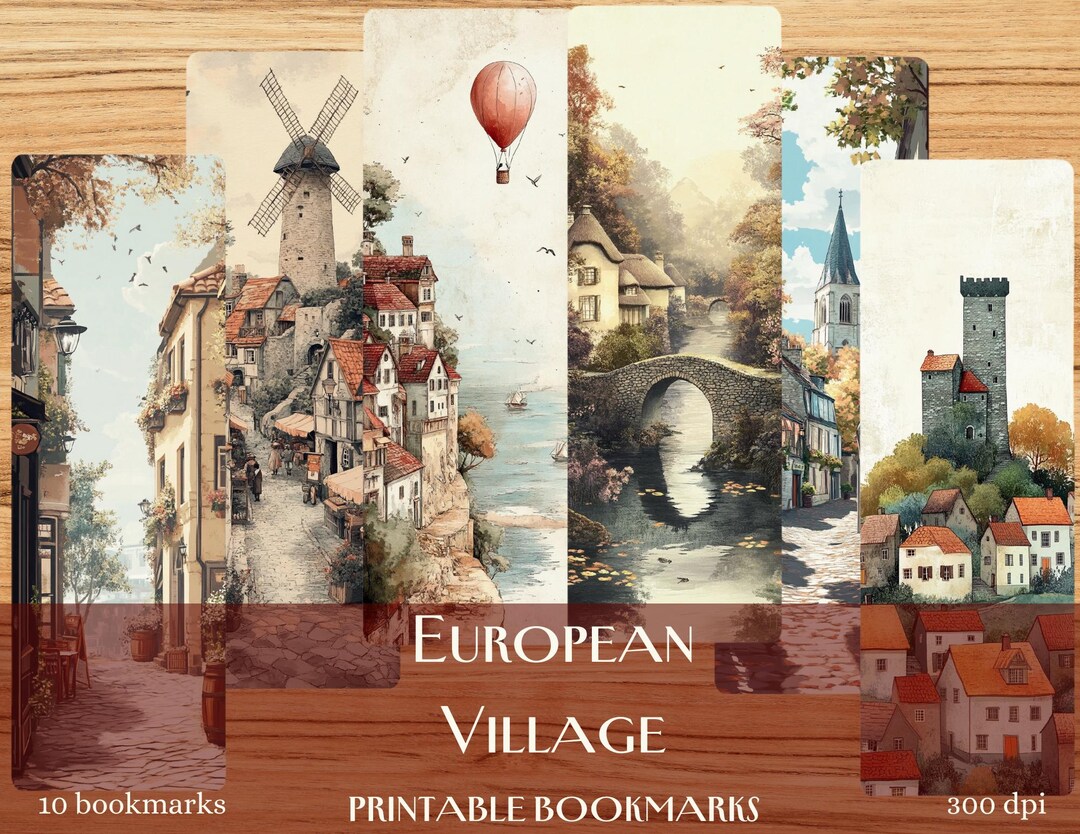 10 European Village Printable Bookmarks, Digital Download JPG Bookmark ...