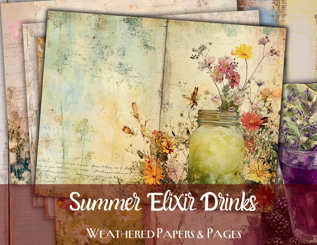 Summer Drinks Junk Journal Pages and Papers, Printable Collage Sheet ...