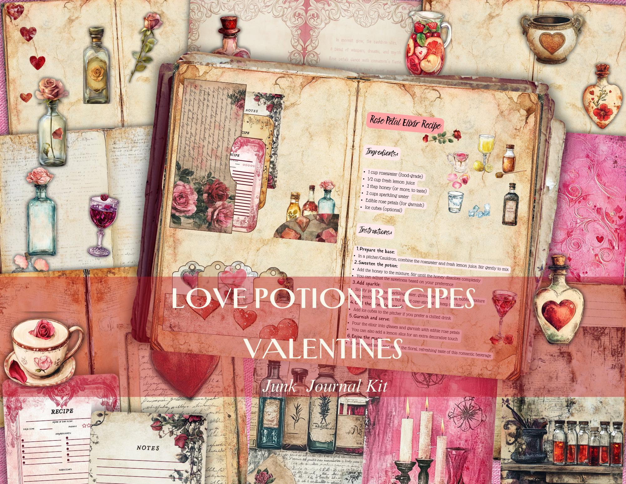 Valentine's Day Love Potions Junk Journal Printable Kit Digital ...