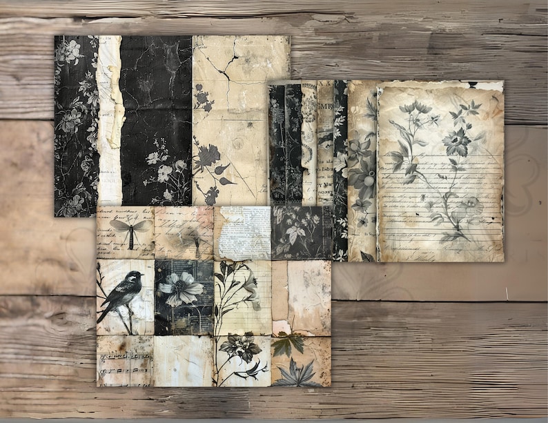 Ivory Black Junk Journal Printable Papers, Vintage Junk Journal Pages ...