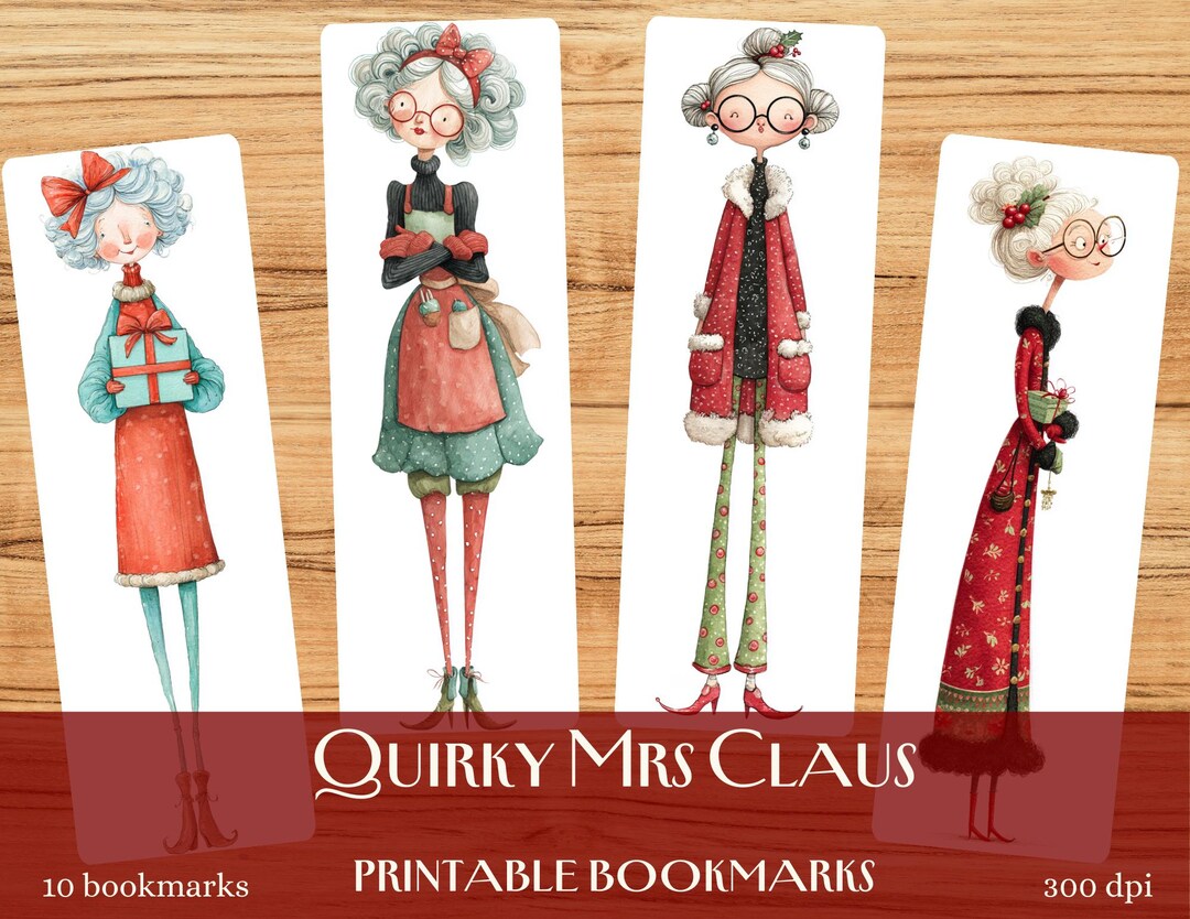 Quirky Mrs Claus Printable Bookmarks, Digital Downloads 10 PNG ...