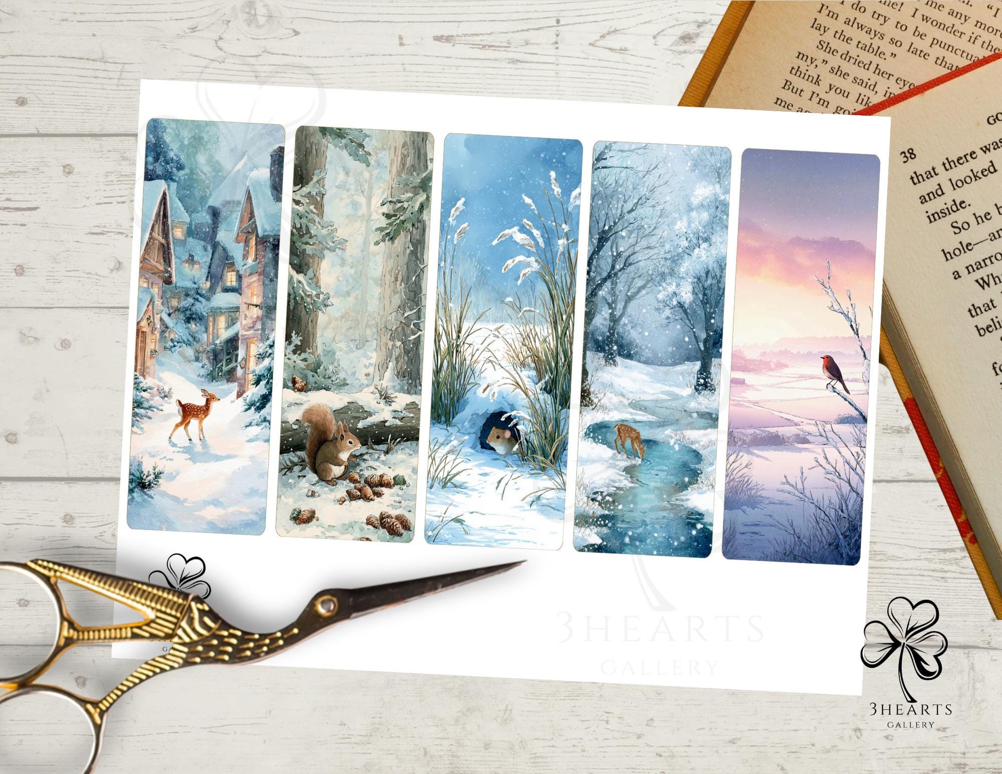 Winter Scenery Printable Bookmarks: Watercolor Winter Woodland Animals ...