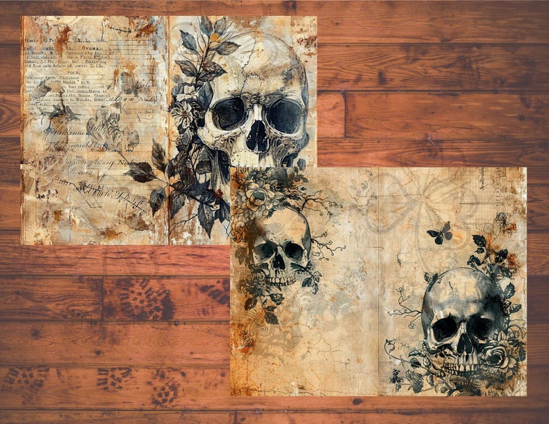 Spooky Gothic Skull Junk Journal Pages Instant Download Digital ...