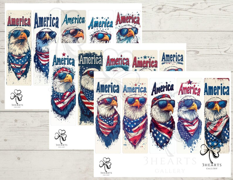 15 America Bald Eagle Bookmarks, Download JPG Bookmark Sheets, Vintage ...