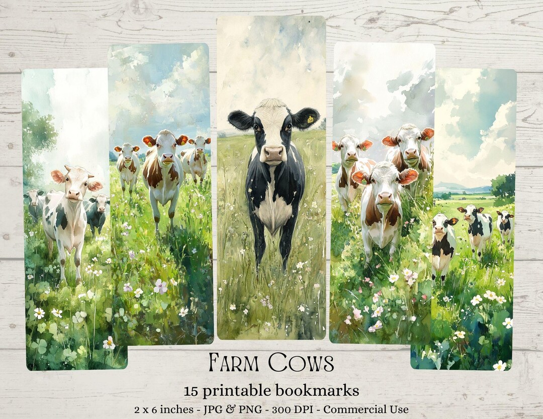Farm Cows Printable Bookmarks : Spring Watercolor Animals Digital ...