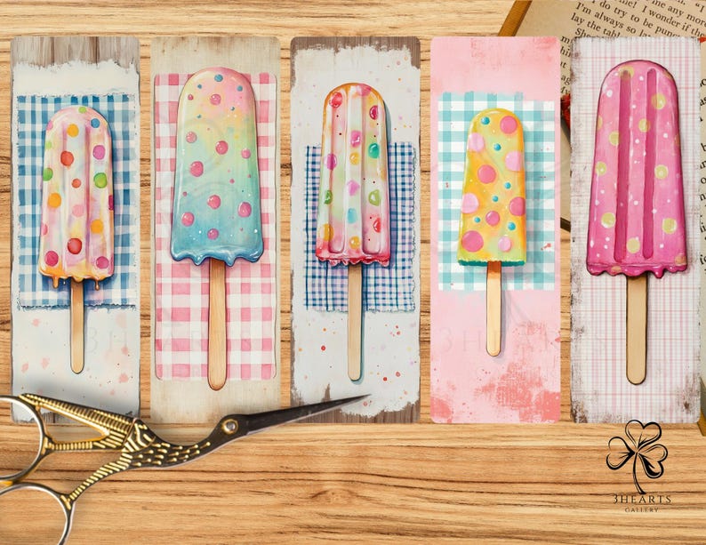 Summer Polka Popsicle Printable Bookmarks, 10 JPG Quirky Colorful Ice ...