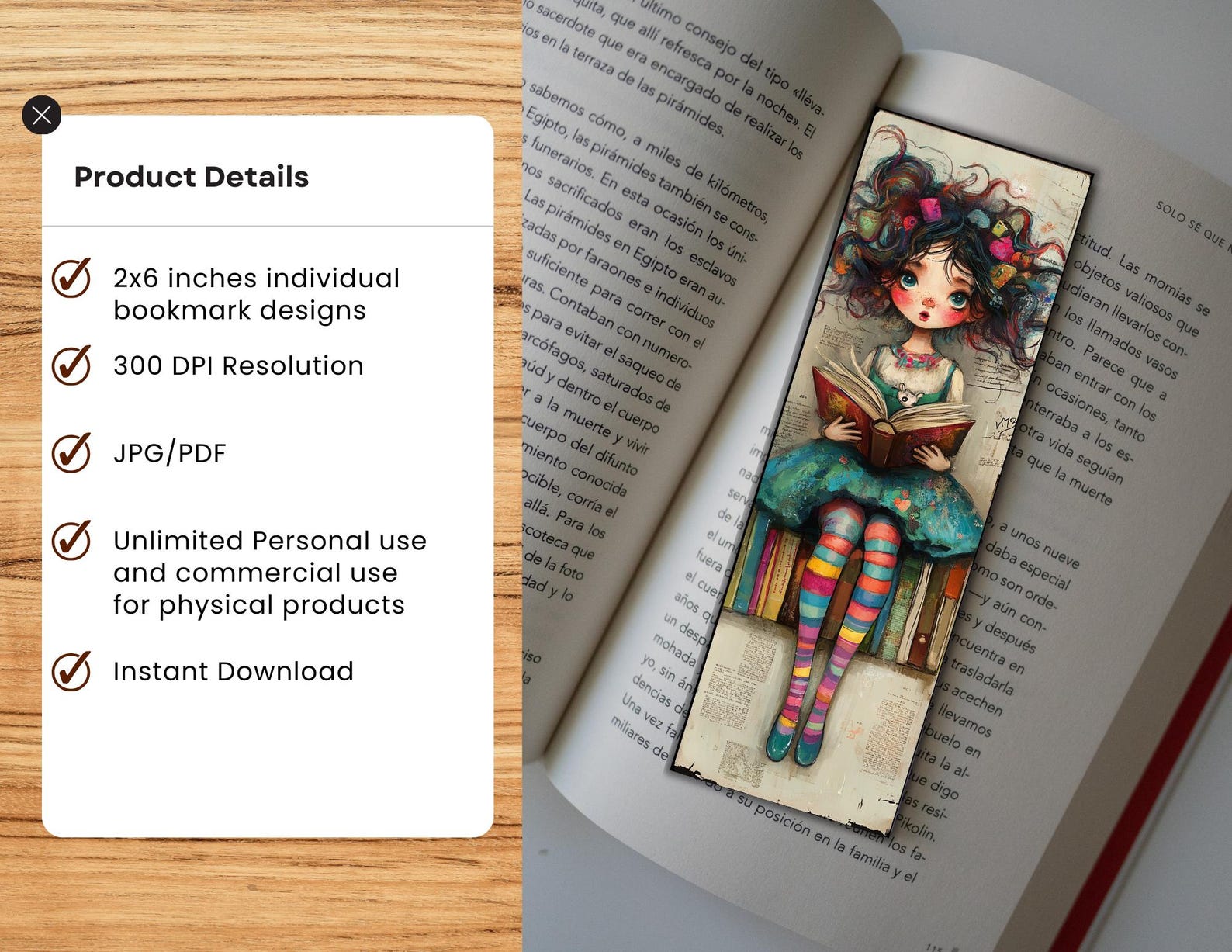 10 Whimsical Bookworm Girl Printable Bookmarks, Digital Download JPG ...