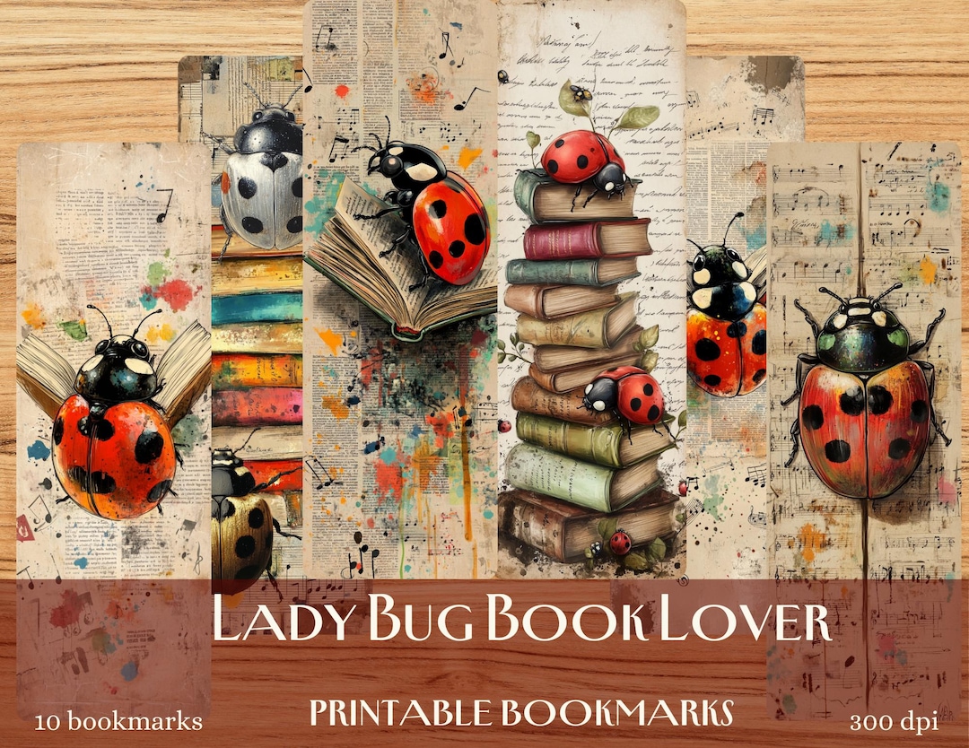 Lady Bug Book Lover Printable Bookmarks| Mixed Media Sublimation | PNG ...