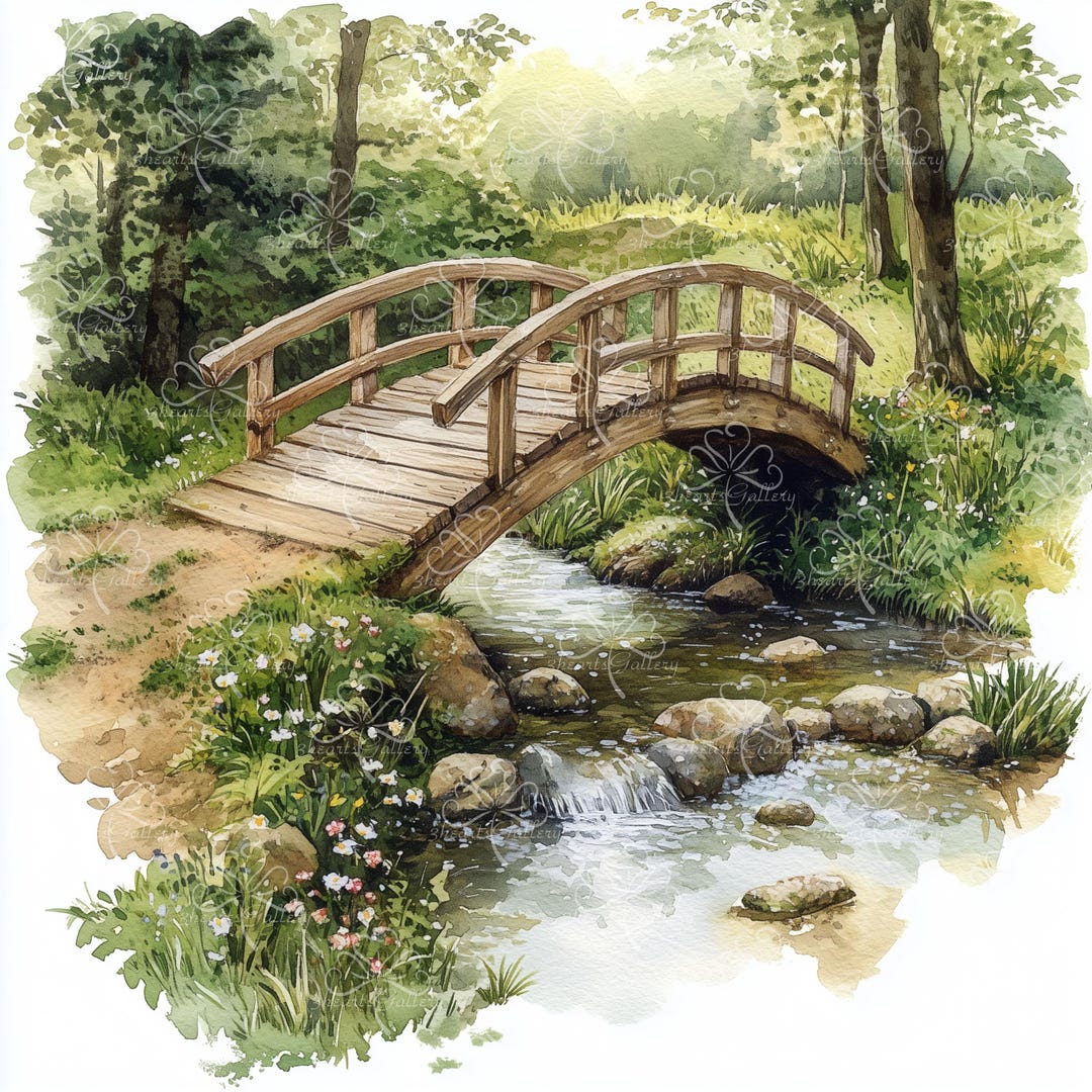 18 Wooden Footbridge Clipart | Spring Bridge Illustration Design ...