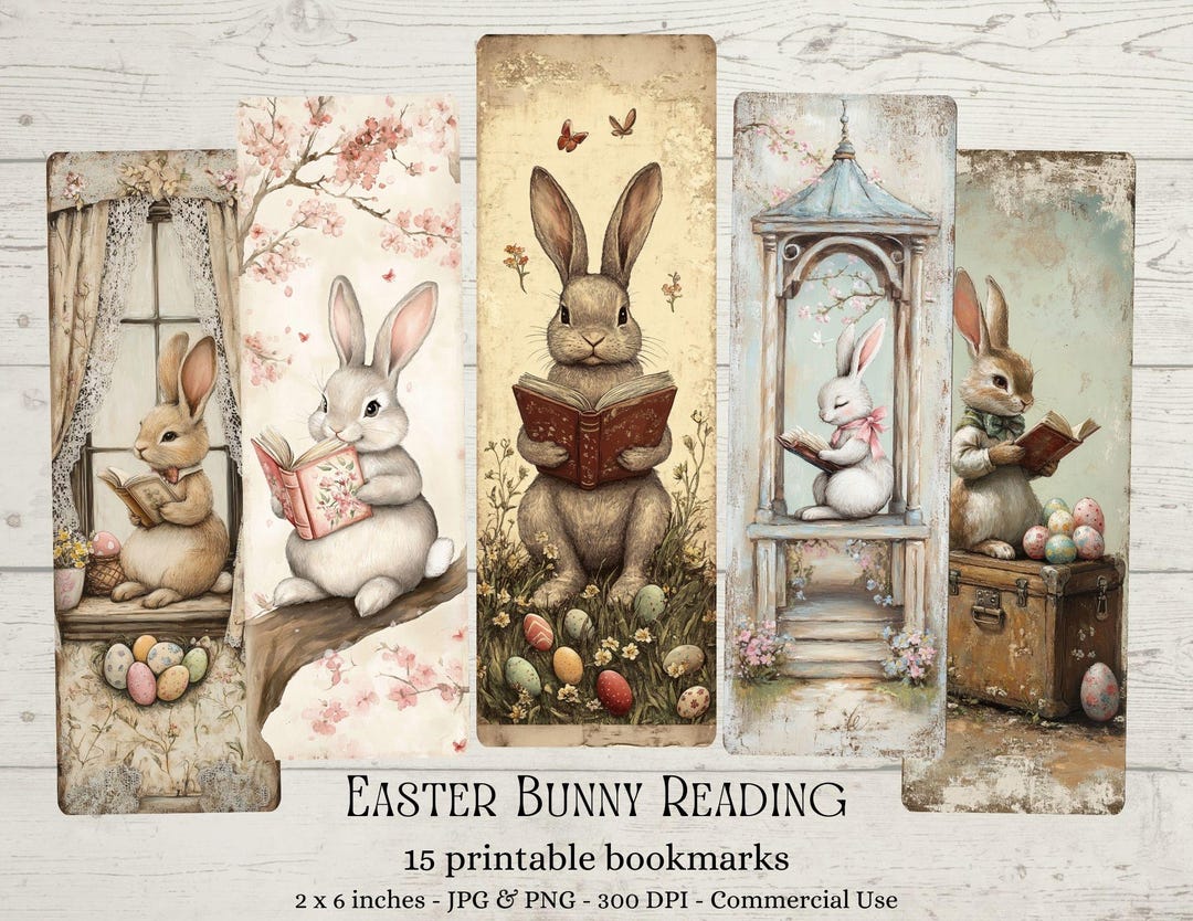 15 Easter Bunny Reading Bookmarks, Download JPG Bookmark Sheets, Spring ...