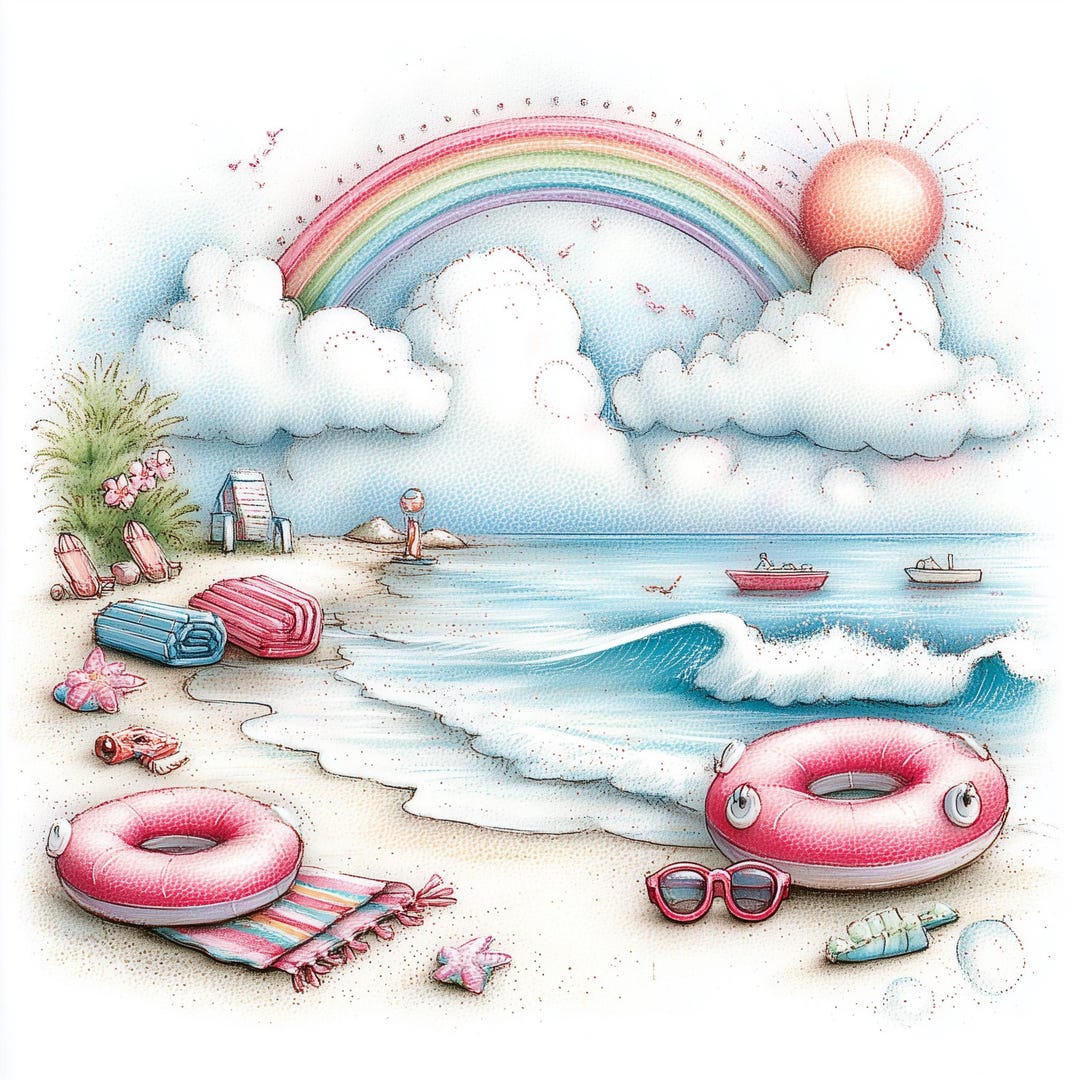 29 Whimsical Rainbow Over a Beach Clipart – Cute Summer Rainbow Shining ...