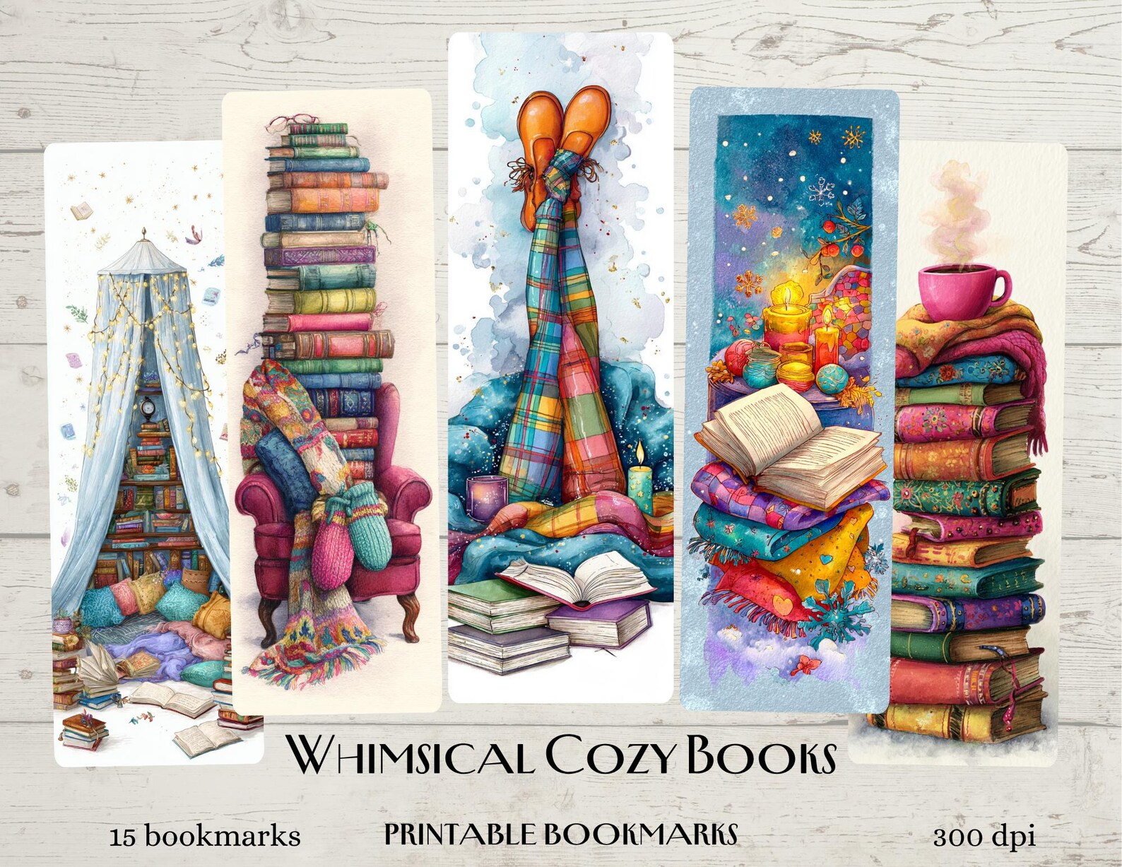 Whimsical Cozy Books Printable Bookmarks Digital Downloads 15 ...