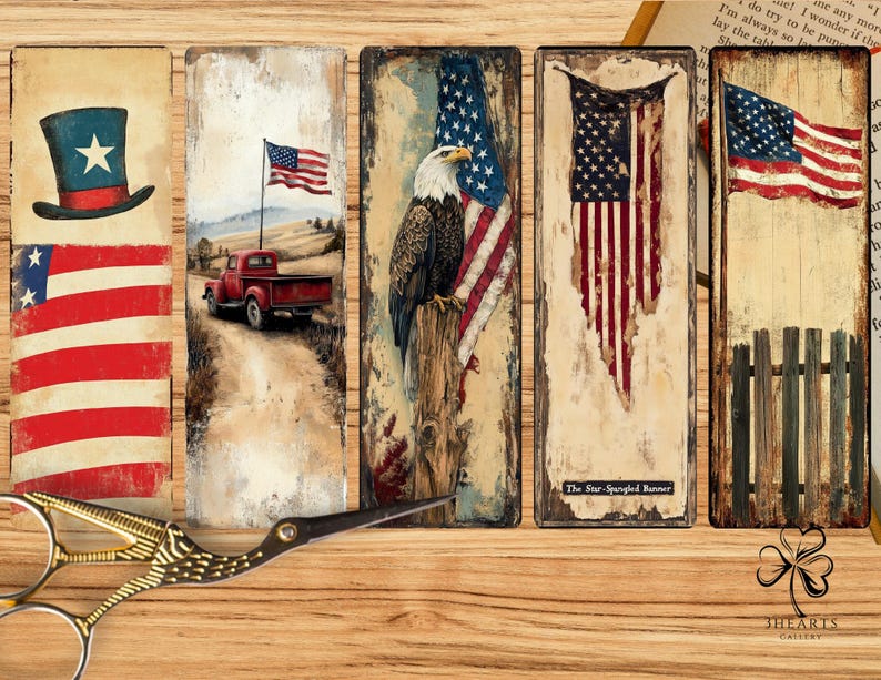 Rustic Patriotic Bookmarks: Vintage Americana, 4th of July (digital ...
