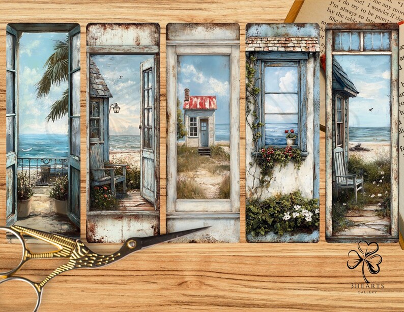 10 Coastal Cottage Printable Bookmarks, Vintage Summer Bookmark Set ...