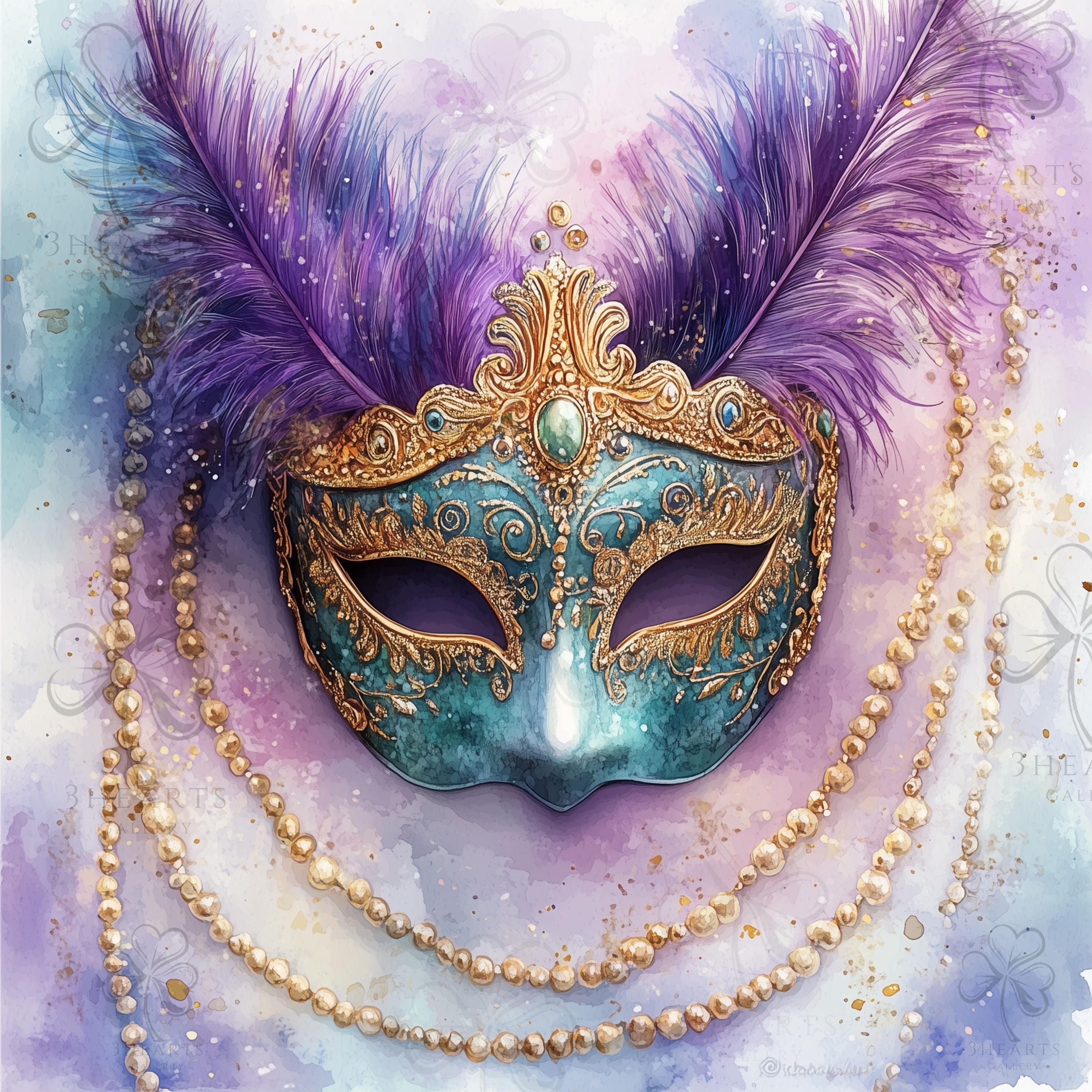 20 Mardi Gras Masquerade Masks Pearls Feathers Clipart, DIY Watercolor ...