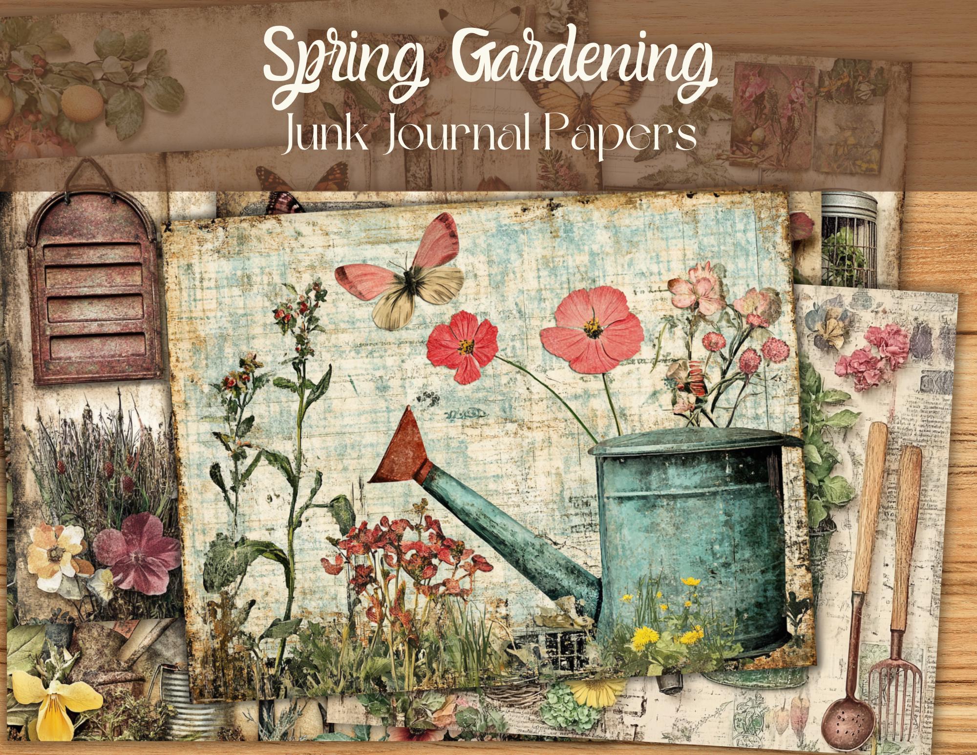 Spring Gardening Junk Journal: Distressed Floral Printable Paper (PDF ...