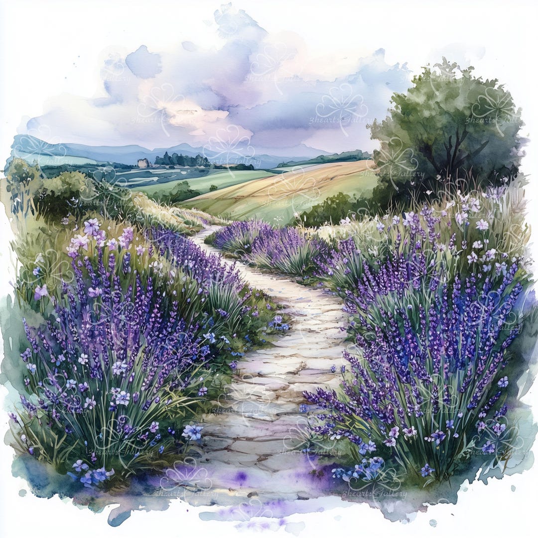 20 Lavender and Bluebells Pathway Clipart | Spring Illustration Design ...
