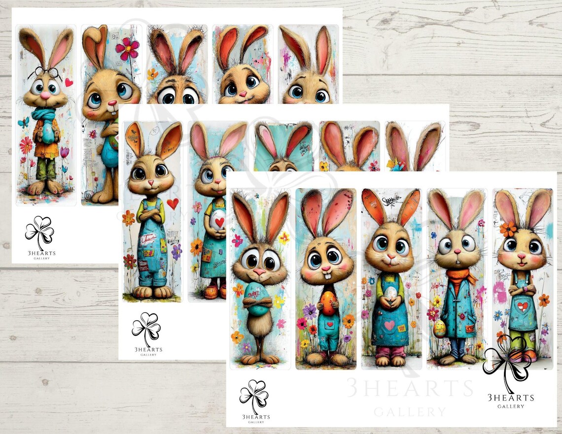 Easter Bunny Mix Media Printable Bookmarks, Download JPG Bookmark ...