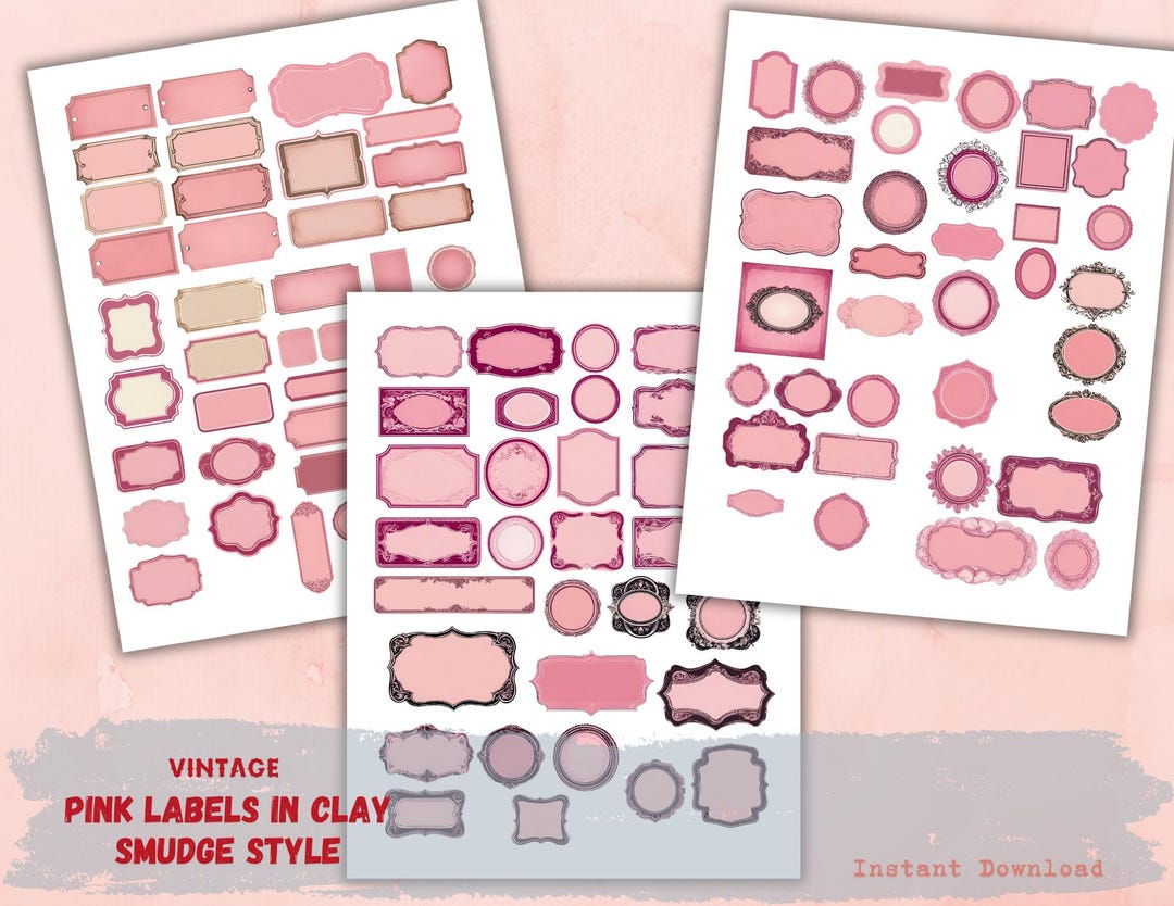 Vintage Pink Blank Labels: Ephemera for Junk Journal (digital Download ...