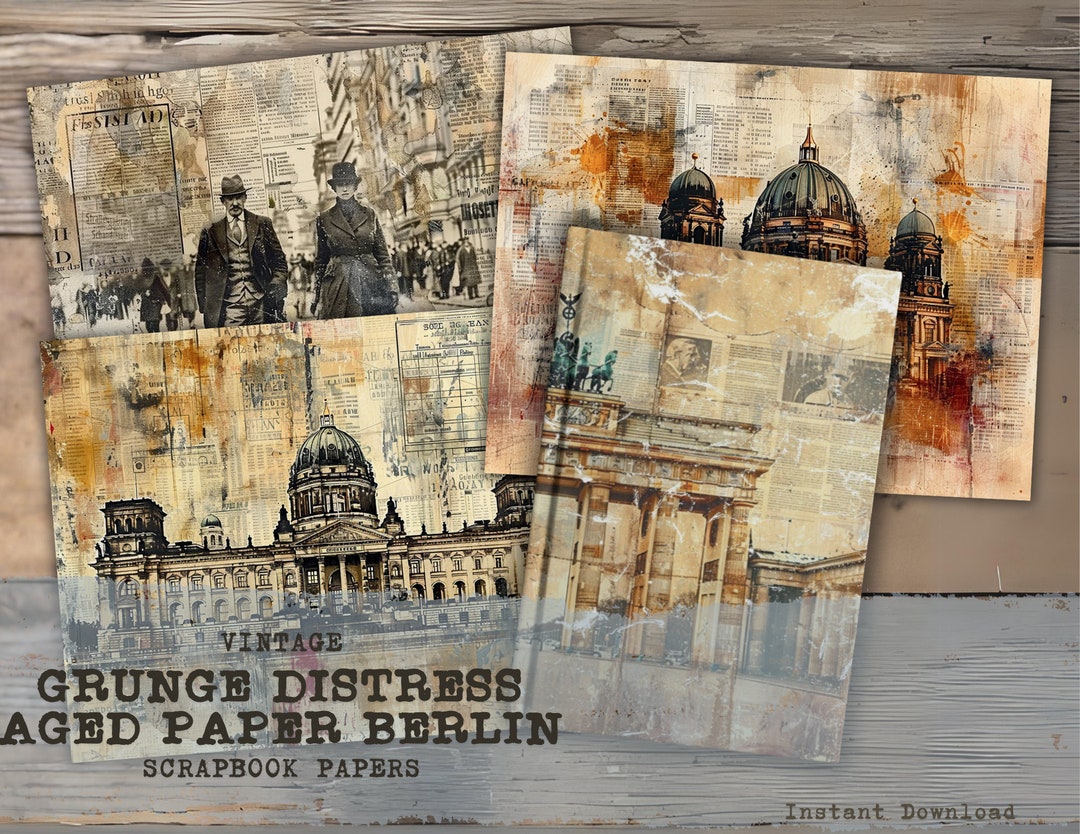 Vintage Berlin Scrapbook Paper: Grunge Aged Journal Pages (digital ...