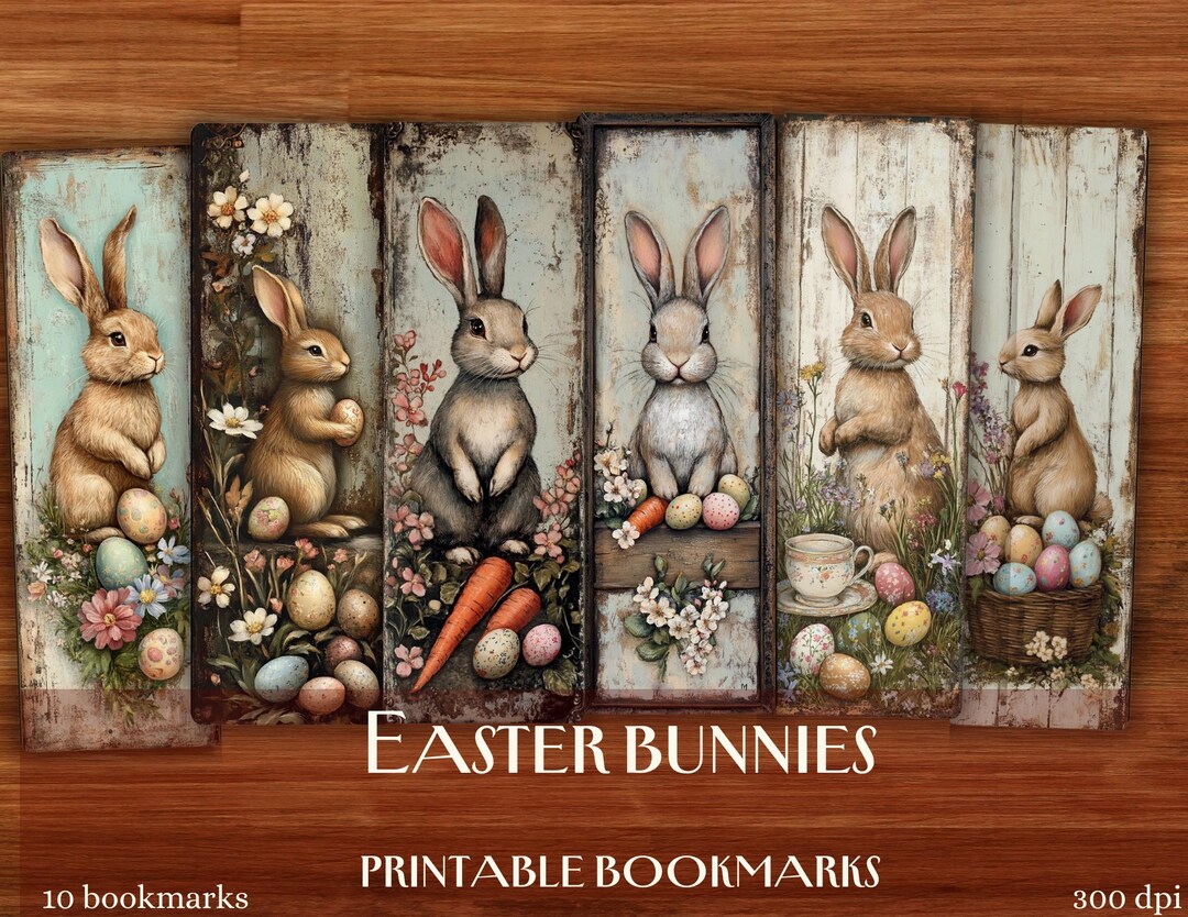 10 Easter Bunnies Printable Bookmarks, Download JPG Bookmark Sheets ...