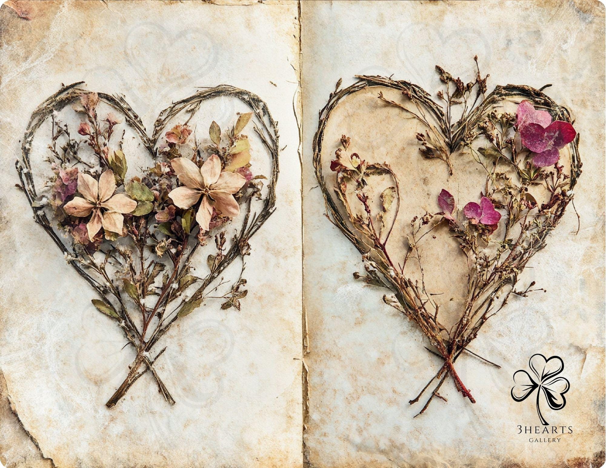 Weathered Winter Heart Junk Journal Pages : Vintage Valentine Floral ...