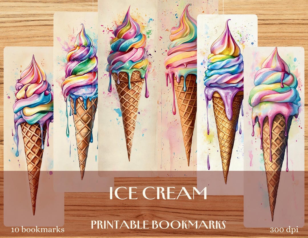 Summer Ice Cream Printable Bookmarks, 10 JPG Quirky Colorful Ice Cream ...
