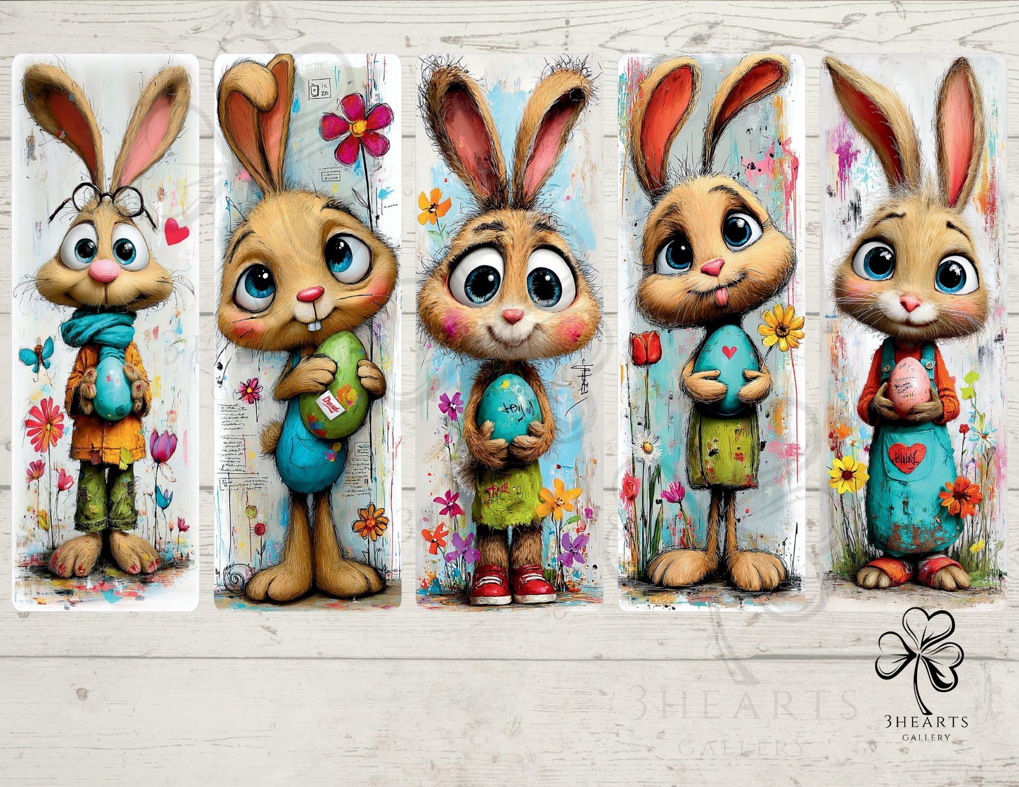 Easter Bunny Mix Media Printable Bookmarks, Download JPG Bookmark ...
