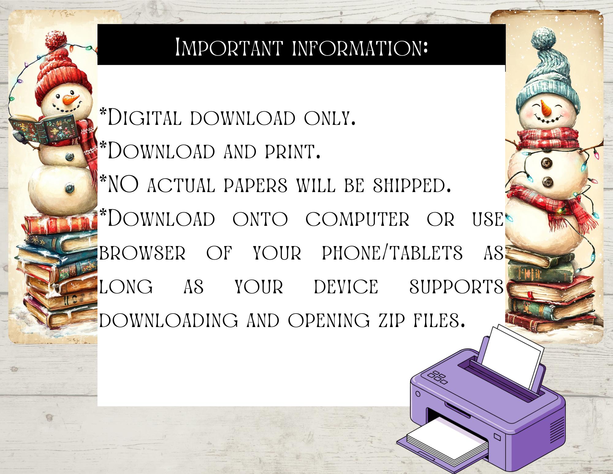 10 Silly Bookworm Snowmen Printable Bookmarks, Digital Download JPG ...