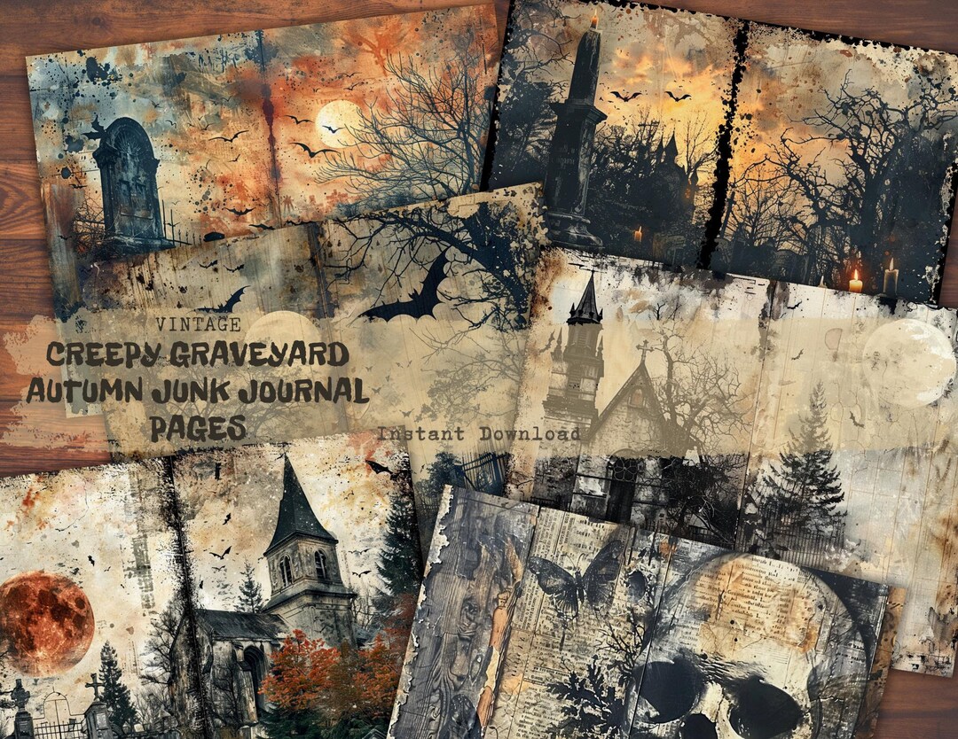 Creepy Graveyard Autumn Junk Journal Pages, Halloween Junk Journal Kit ...