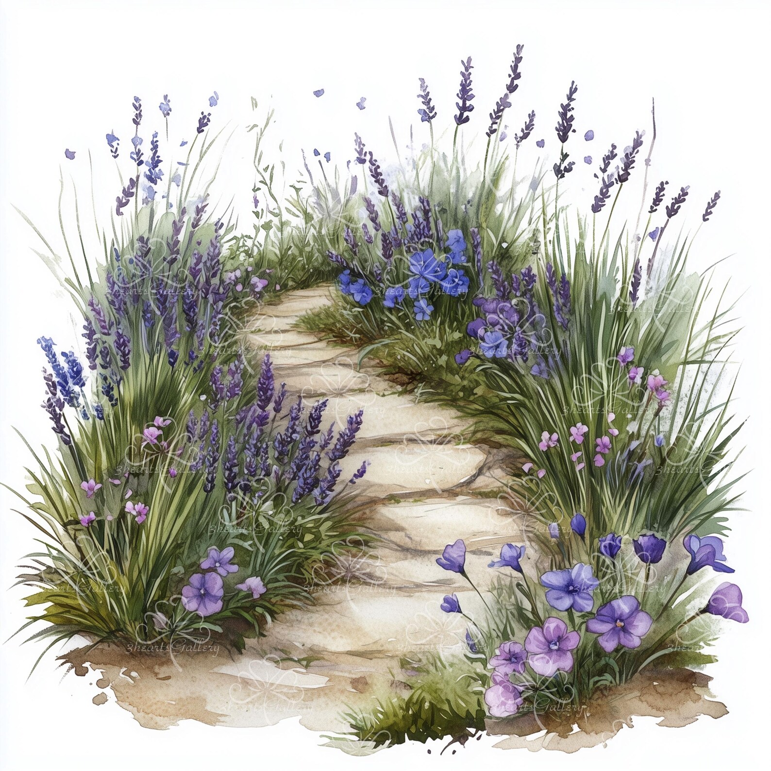 20 Lavender and Bluebells Pathway Clipart | Spring Illustration Design ...