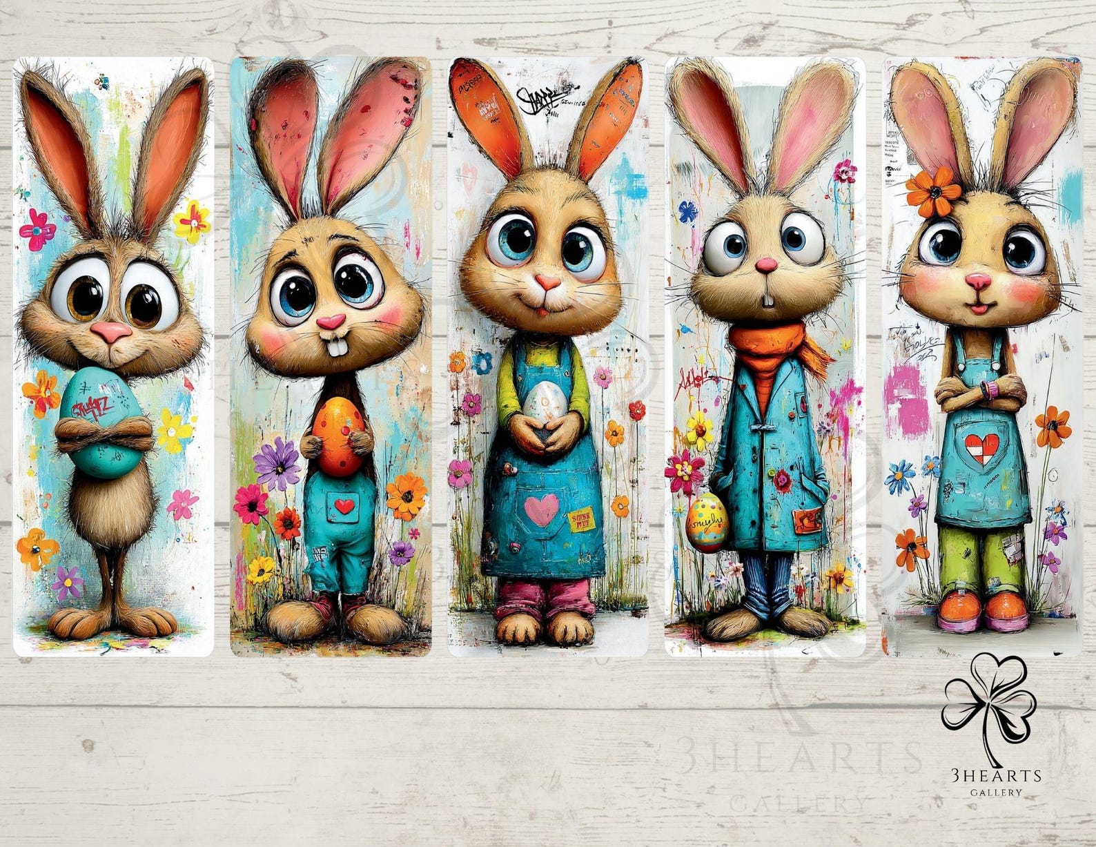 Easter Bunny Mix Media Printable Bookmarks, Download JPG Bookmark ...