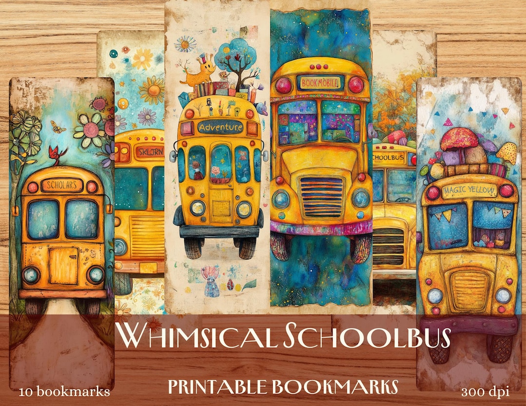 Whimsical School Bus Bookmarks: Vintage Style Printable Set (digital ...