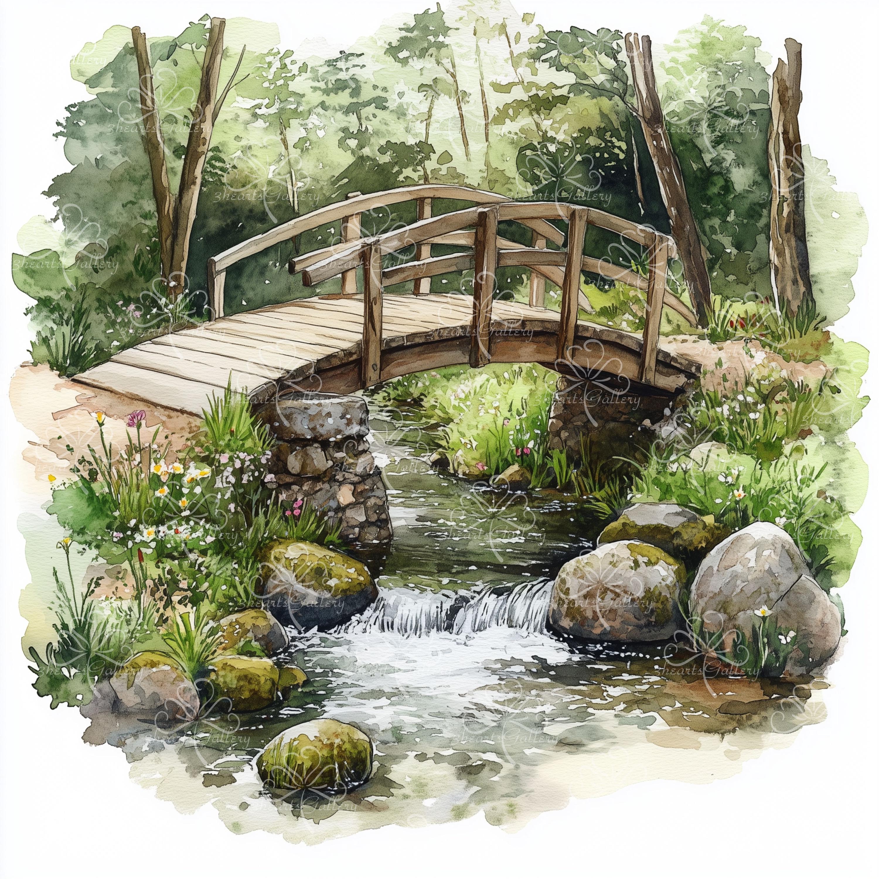 18 Wooden Footbridge Clipart | Spring Bridge Illustration Design ...