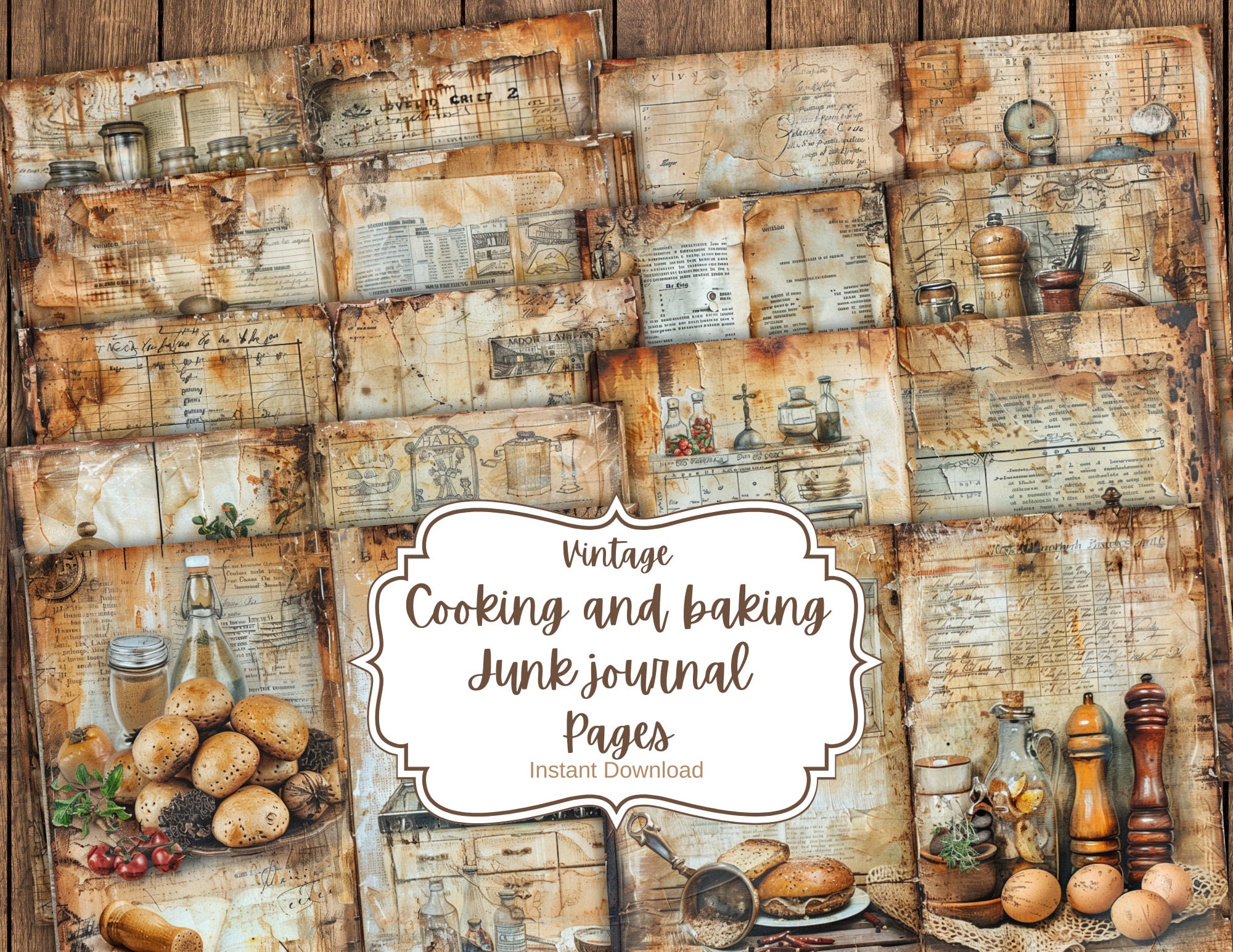 Cooking and Baking Junk Journal Pages, Kitchen, Vintage, Scrapbook ...