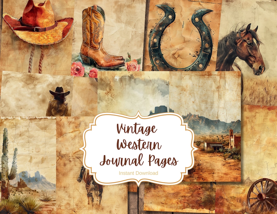 Watercolor Western Junk Journal Printable Pages, Vintage, Cowboy Junk ...