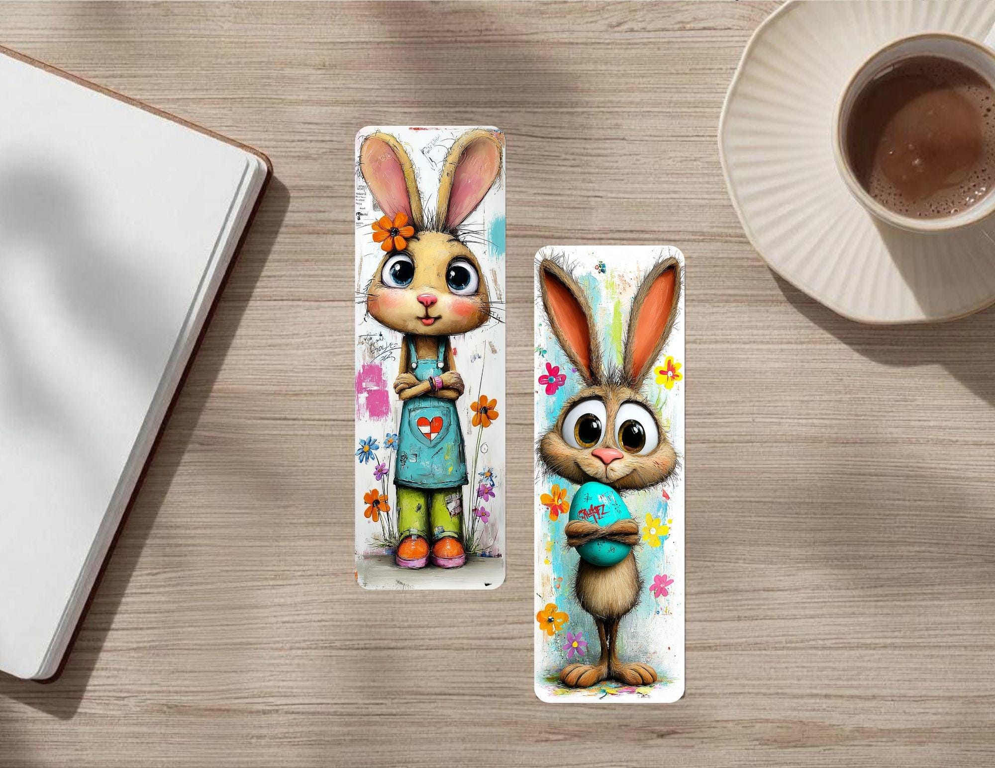 Easter Bunny Mix Media Printable Bookmarks, Download JPG Bookmark ...