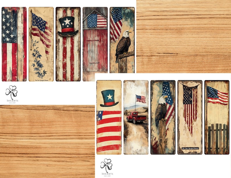 Rustic Patriotic Bookmarks: Vintage Americana, 4th of July (digital ...