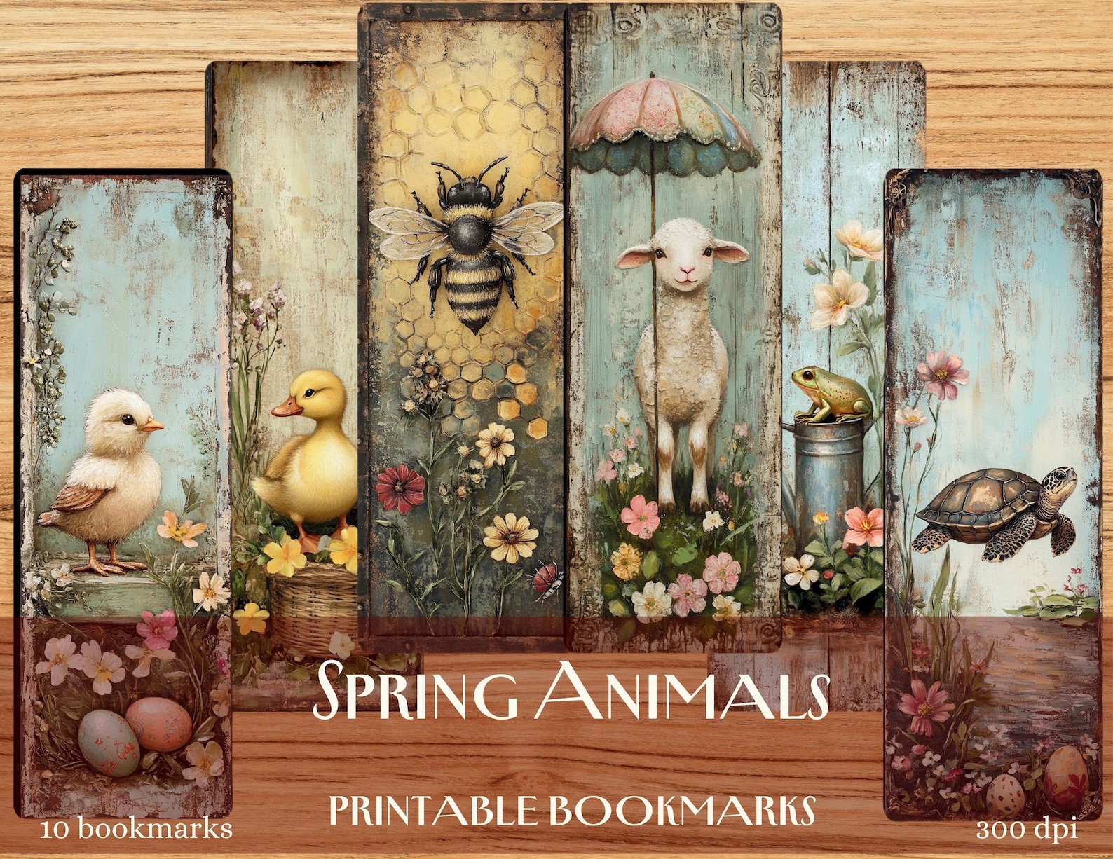 Spring Animals Printable Bookmarks: Vintage Mixed Media (digital ...
