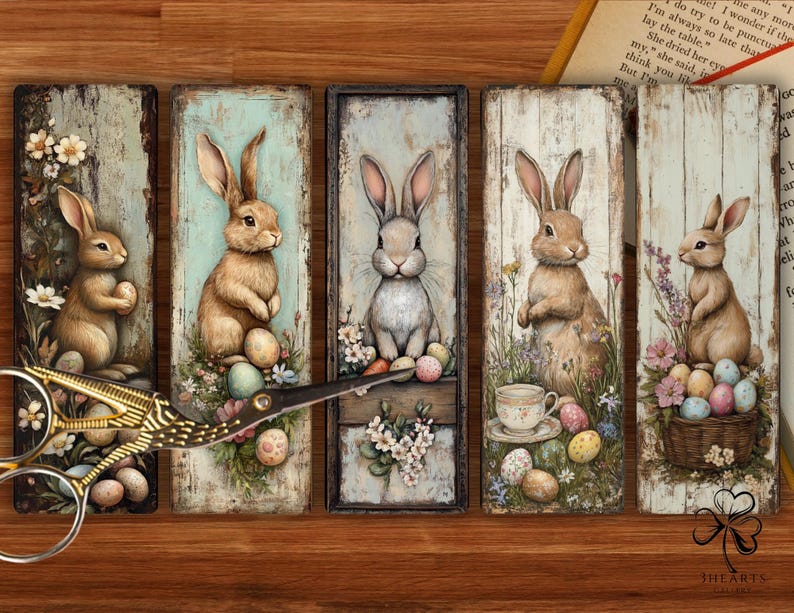 10 Easter Bunnies Printable Bookmarks, Download JPG Bookmark Sheets ...