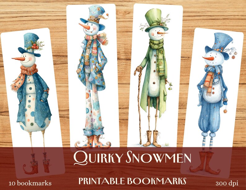 Quirky Snowmen Printable Bookmarks, Digital Downloads 10 PNG Bookmarks ...