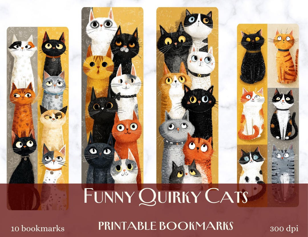 Funny Cats Printable Bookmarks Digital Downloads 10 PNG Files Bookmark ...