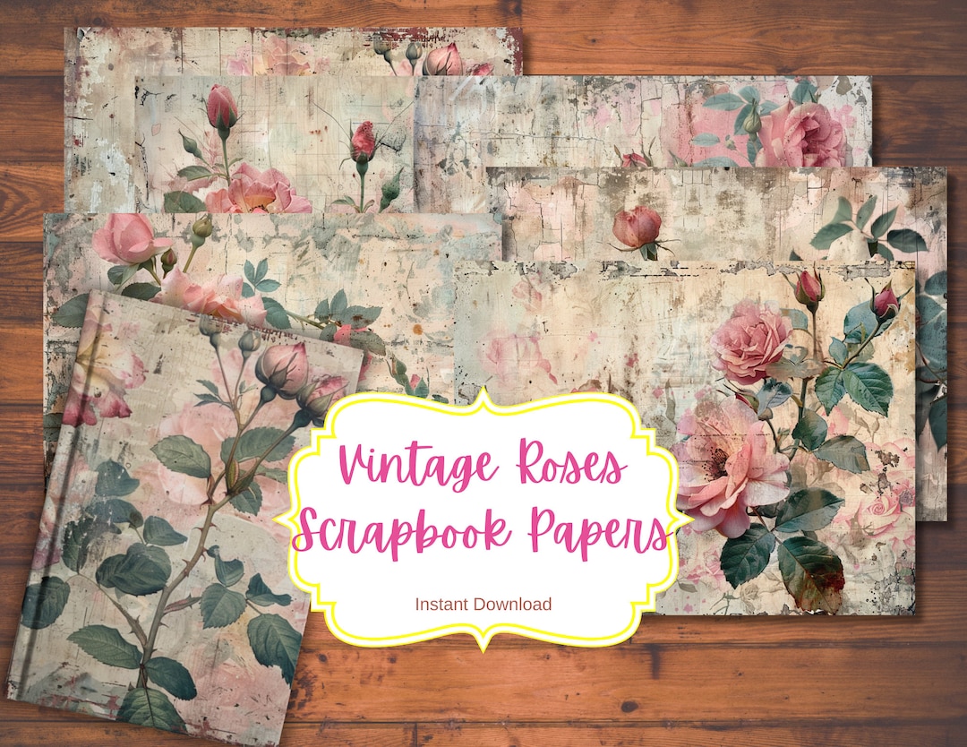Vintage Rose Scrapbook Papers, Pink Printable Digital Paper, Scrapbook ...