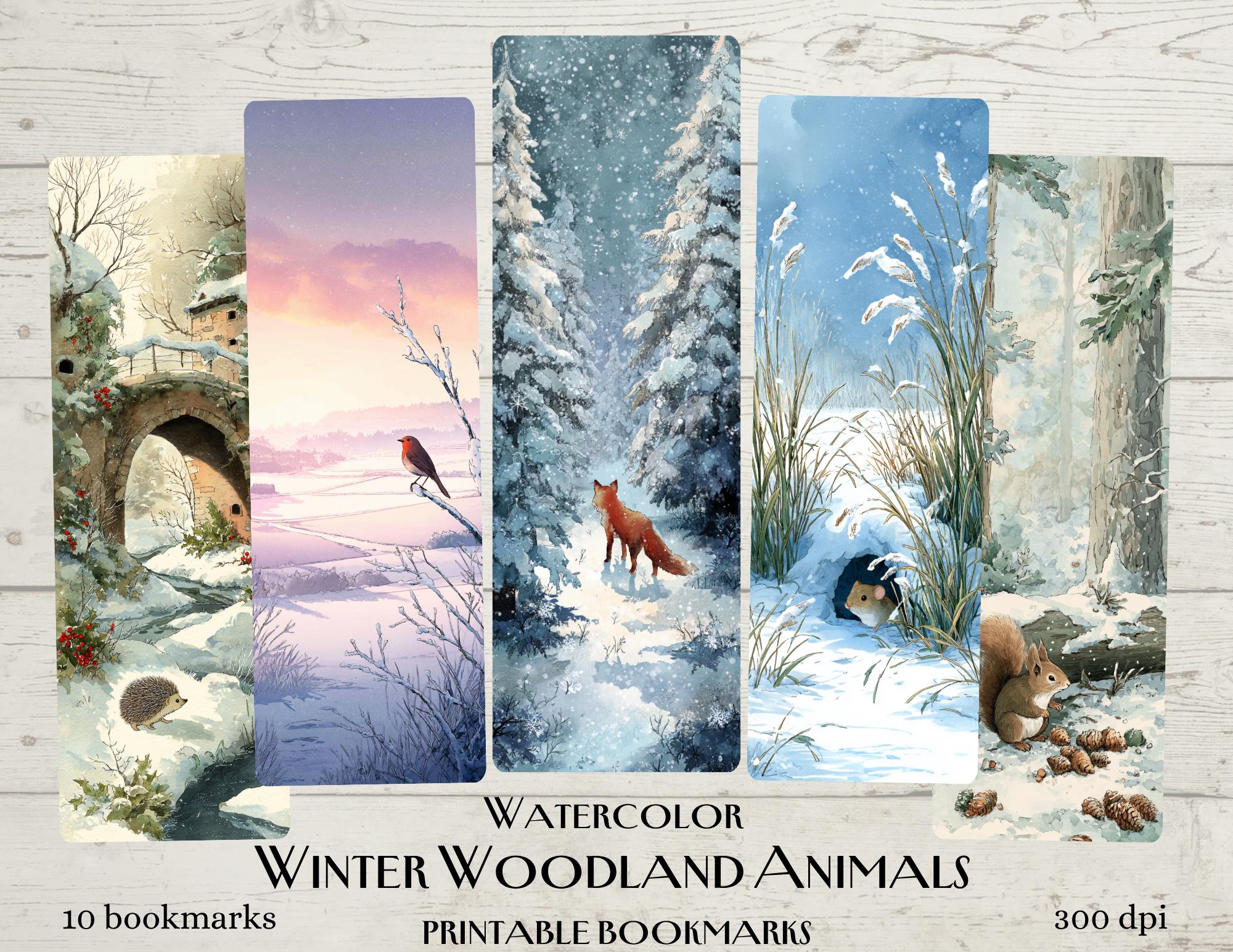 Winter Scenery Printable Bookmarks: Watercolor Winter Woodland Animals ...
