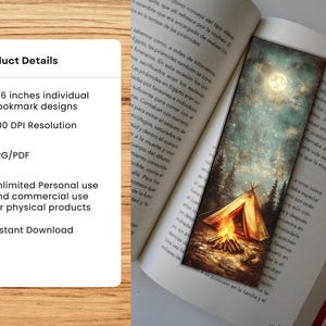 Summer Camping Printable Bookmarks, 10 JPG Campfire Evenings Bookmark ...